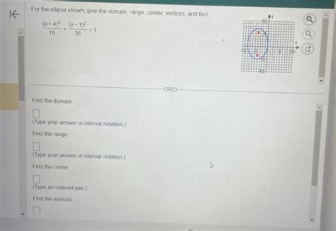 Solved For The Ellipse Shown Give The Domain Range