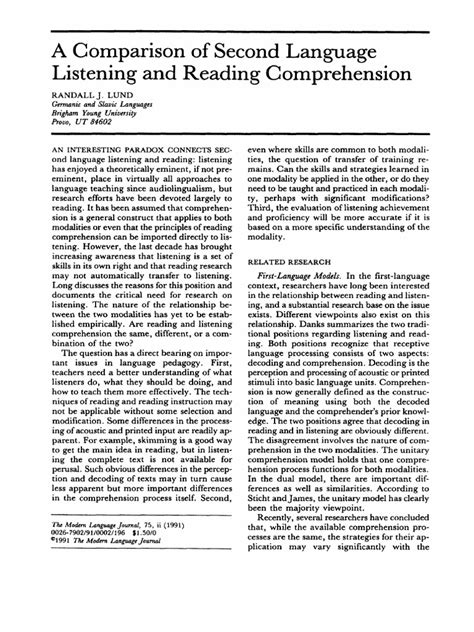 A Comparison Of Second Language Listening And Reading Comprehension The Modern Language Journal