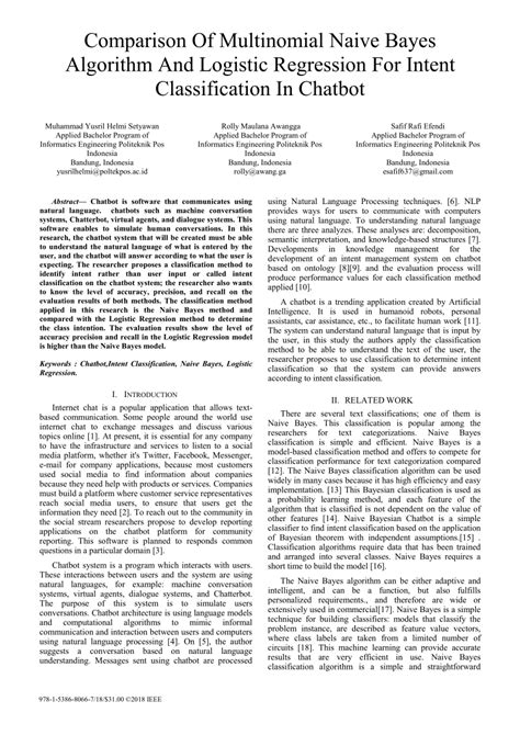 Pdf Comparison Of Multinomial Naive Bayes Algorithm And Logistic Regression For Intent