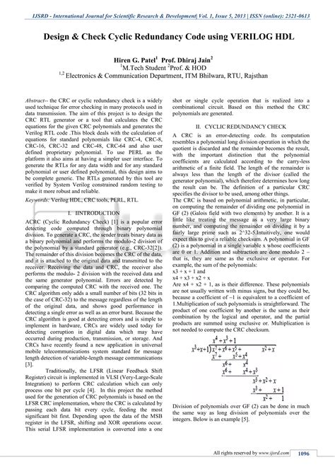 Design And Check Cyclic Redundancy Code Using Verilog Hdl Pdf