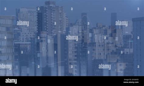 Image Of Statistical Data Processing Against Aerial View Of Tall