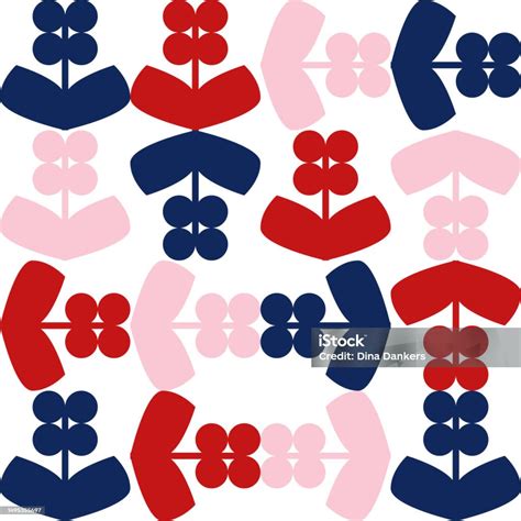 복고풍 빈티지 민속 스타일의 양식화 된 꽃 잎 및 줄기가있는 현대 벡터 추상 기하학적 배경 파스텔 색상의 간단한 모양 그래픽 원활한 패턴 0명에 대한 스톡 벡터 아트 및