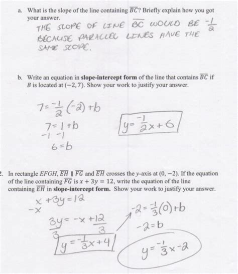 Writing Equations Of Lines Worksheets With Answers