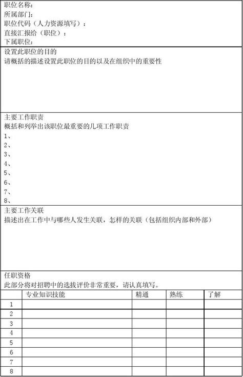 职位说明书表格样板 word文档在线阅读与下载 无忧文档