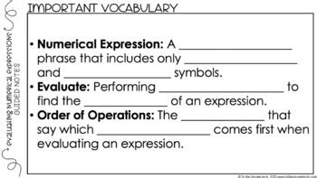 Evaluating Numerical Expressions Digital Notes TPT