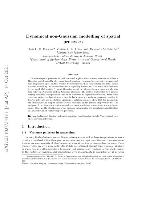 PDF Dynamical Non Gaussian Modelling Of Spatial Processes
