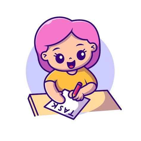 Free Vector Cute Girl Doing Task On Table Cartoon Vector Icon Illustration Education Business