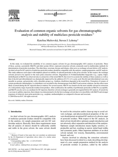 Pdf Evaluation Of Common Organic Solvents For Gas Chromatographic
