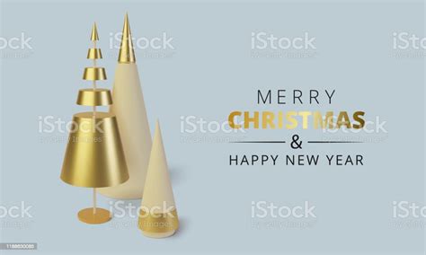금속 골드 3d 크리스마스 트리입니다 3d와 현실적인 추상적 인 배경 인사말 카드 새해 복 구이 2020 및 축하 와 초대장 벡터 일러스트레이션 추상적인에 대한 스톡 벡터