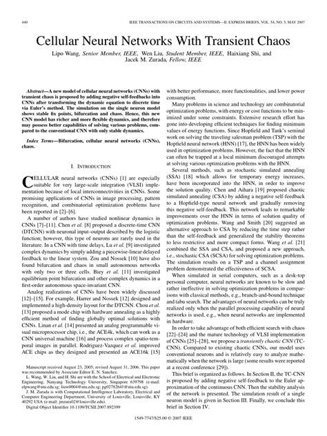 Pdf Cellular Neural Networks With Transient Chaos
