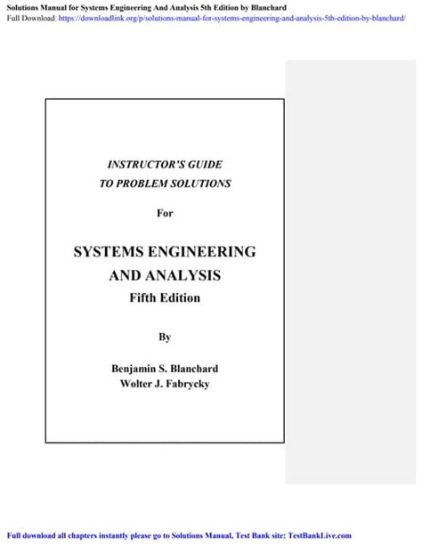 Solutions Manual For Systems Engineering And Analysis 5th Edition By Blanchard Pdf
