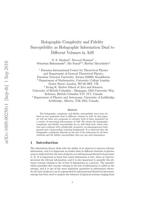 Pdf Holographic Complexity And Fidelity Susceptibility As Holographic