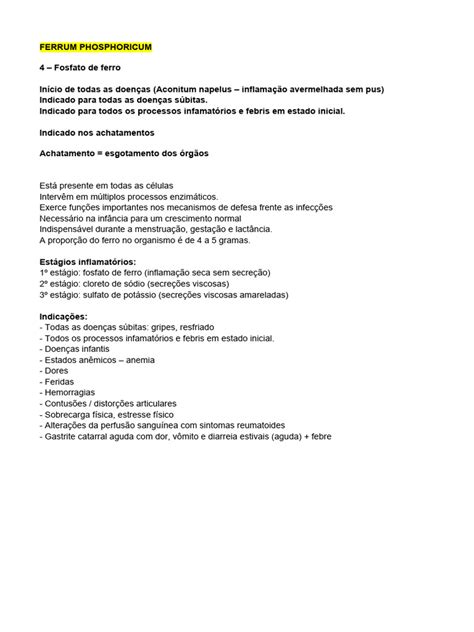 Sais Ferrum Phosphoricum Fosfato De Ferro Pdf Micção Ferro
