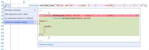 Convert Between Regular And Verbatim String Literals Visual Studio