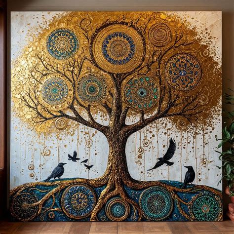 Интерьерная картина Дерево с мандалами в 2025 г Картины Расписанные холсты Абстрактные деревья