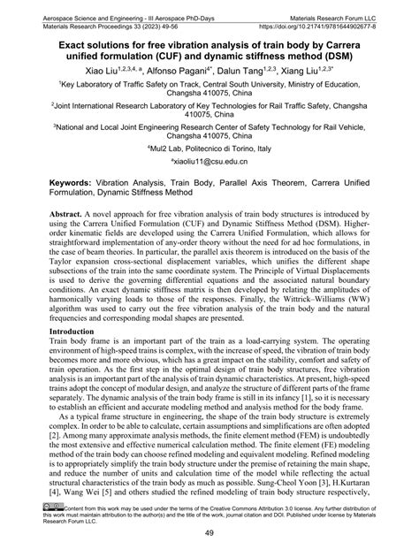 Pdf Exact Solutions For Free Vibration Analysis Of Train Body By Carrera Unified Formulation