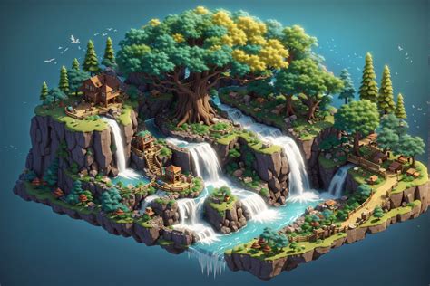 3d Isometric View Of Waterfall Graphic By Forhadx5 · Creative Fabrica