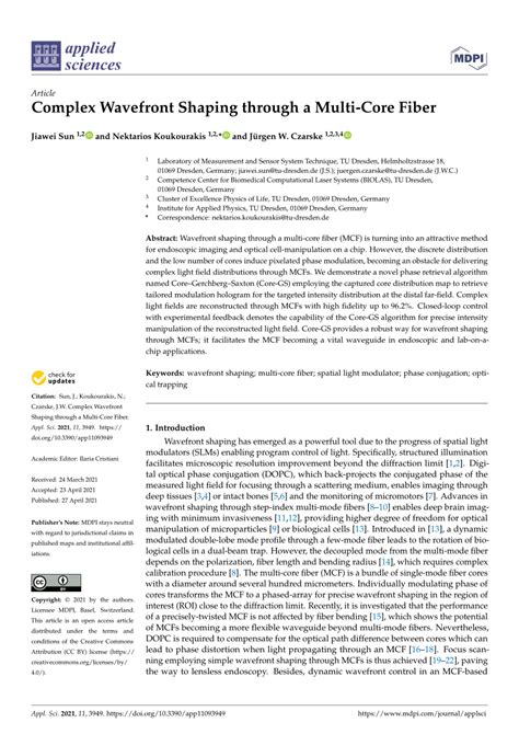 Pdf Complex Wavefront Shaping Through A Multi Core Fiber