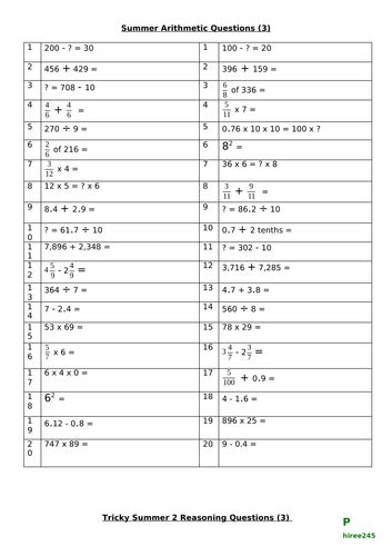 Year 5 Arithmetic And Reasoning Questions 3 Teaching Resources