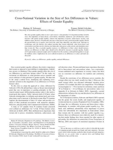 Pdf Cross National Variation In The Size Of Sex Differences In Values Effects Of Gender Equality