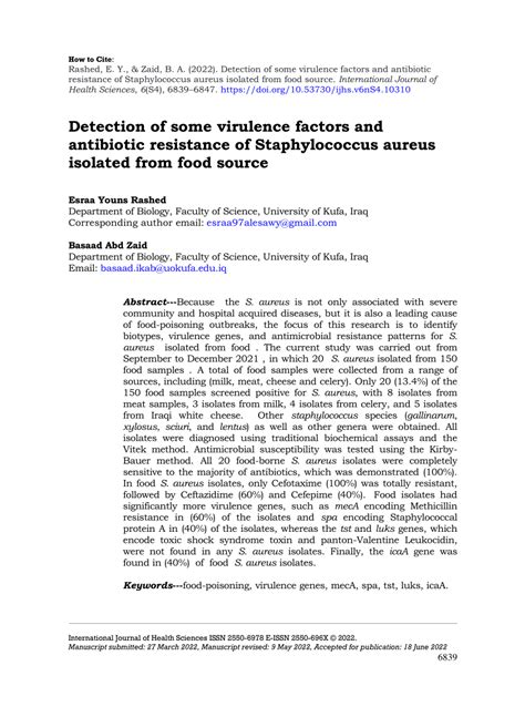 Pdf Detection Of Some Virulence Factors And Antibiotic Resistance Of Staphylococcus Aureus