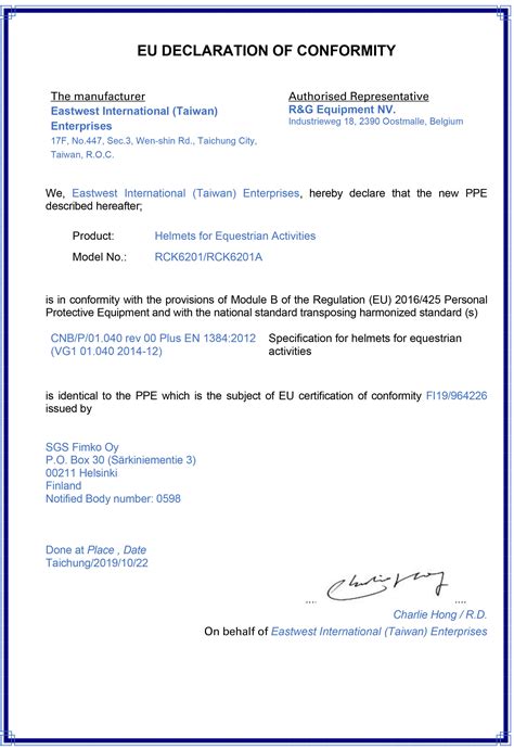 EU Declaration Of Conformity EastWest