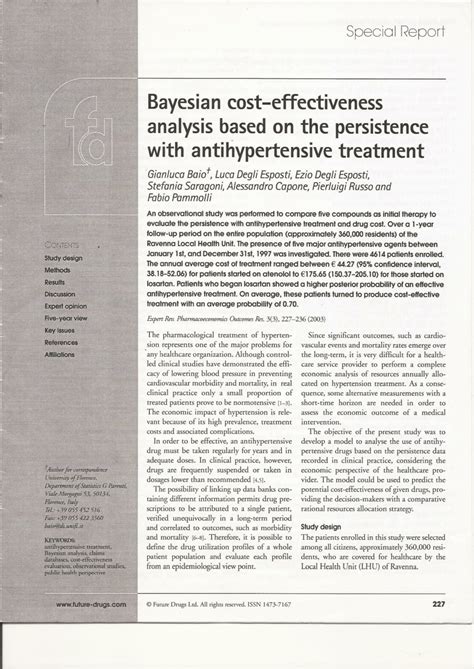 PDF Bayesian Cost Effectiveness Analysis Based On The Persistence With Antihypertensive Treatment