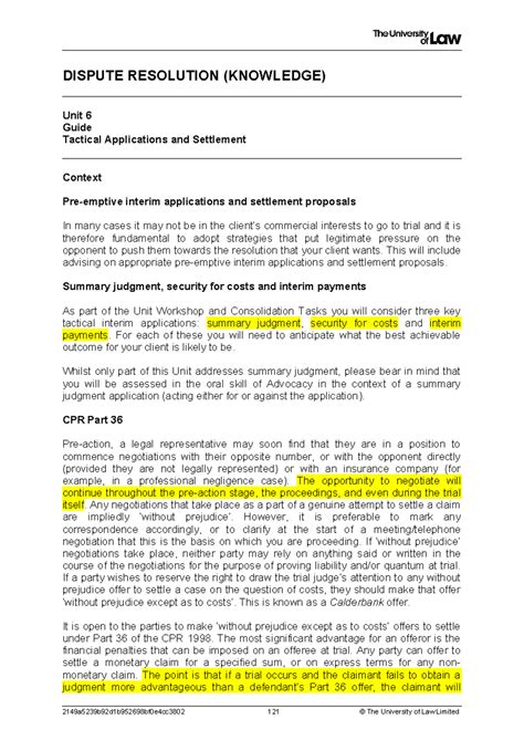 Dis Ws Ce Guide DISPUTE RESOLUTION KNOWLEDGE Unit Guide Tactical Applications And