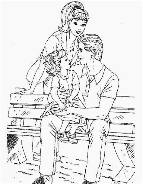 Kleuren Nu Barbie Op Een Bankje Met Gezin Kleurplaten