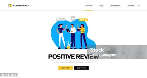 방문 페이지 템플릿 웹 사이트 배너 광고 및 마케팅 자료 온라인 광고 비즈니스 프레젠테이션 등에 대한 긍정적 인 검토 개념 벡터 일러스트레이션 Brand Name