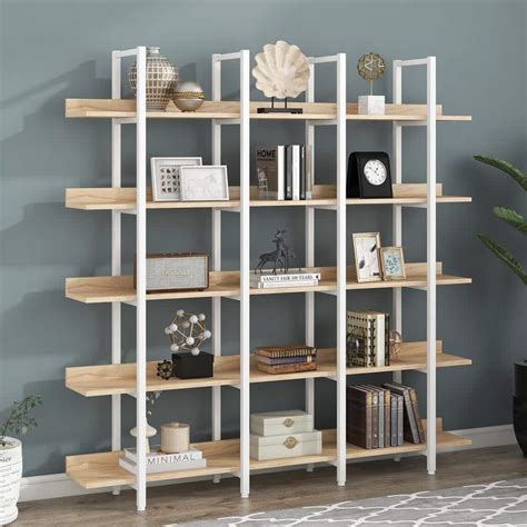 Reviews For Modern 70 9 In Wide Oak White Frame 5 Tier Shelves Accent Bookcase Display Shelfs