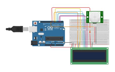 Circuit Design Lcd Interfacing With Pir Sensor Tinkercad