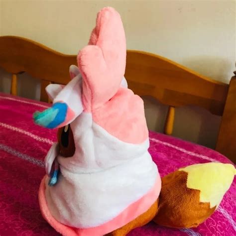New Pokemon Eevee Sylveon Poncho Plush 8in Cosplay Brown Fox Pocket