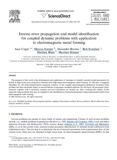 pdf inverse error propagation and model identification for coupled dynamic problems with