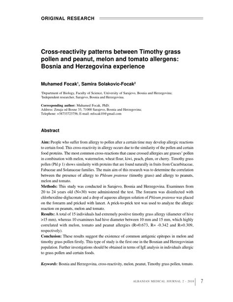 Pdf Cross Reactivity Patterns Between Timothy Grass Pollen And Peanut
