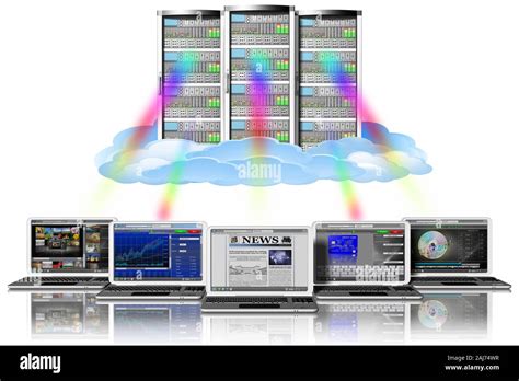 3d illustration server computer data connection and storing computer