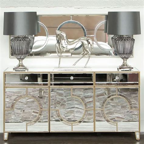 Venice Mirrored Glass Dining Table With Antique Gold Trim 180cm
