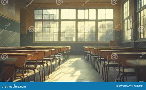 Classroom With Green Walls Illuminated By Sunlight With Generative Ai