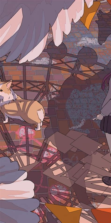 Обои на телефон Аниме Птицы Собака Девочка Голубые Глаза Коричневые Волосы Короткие