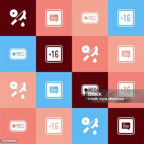 팝 아트 스릴러 영화 자막이 있는 비디오 녹화 버튼 및 플러스 16 아이콘을 설정합니다 벡터 고풍스런에 대한 스톡 벡터 아트 및 기타 이미지 Istock