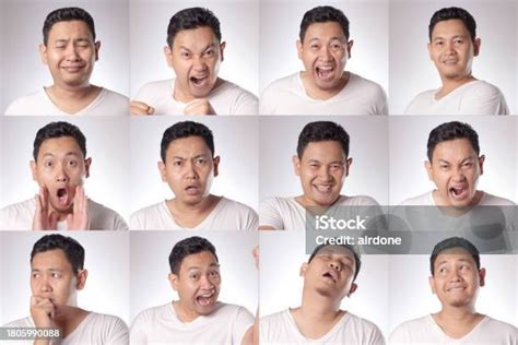 다양한 얼굴 표정 행복 미소 웃음 화남 상처 울음을 가진 재미있는 아시아 남성 감정 시리즈에 대한 스톡 사진 및 기타 이미지 감정 시리즈 개성 개념 긍정적인 감정