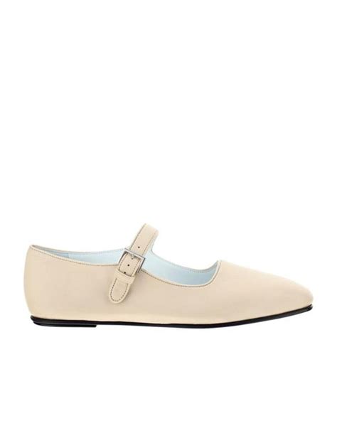 The Row Ava Leather Ballerina Shoes In White Lyst