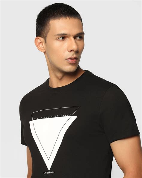 Crew Neck Black Printed T Shirt Mesh
