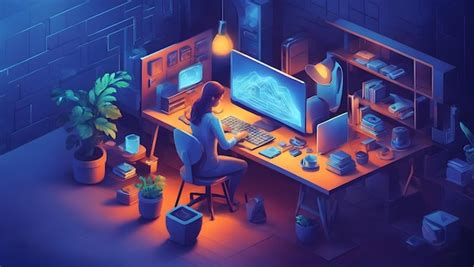 Premium Ai Image Webdesign Vector Illustration Working On A Computer Isometric Concept Blue