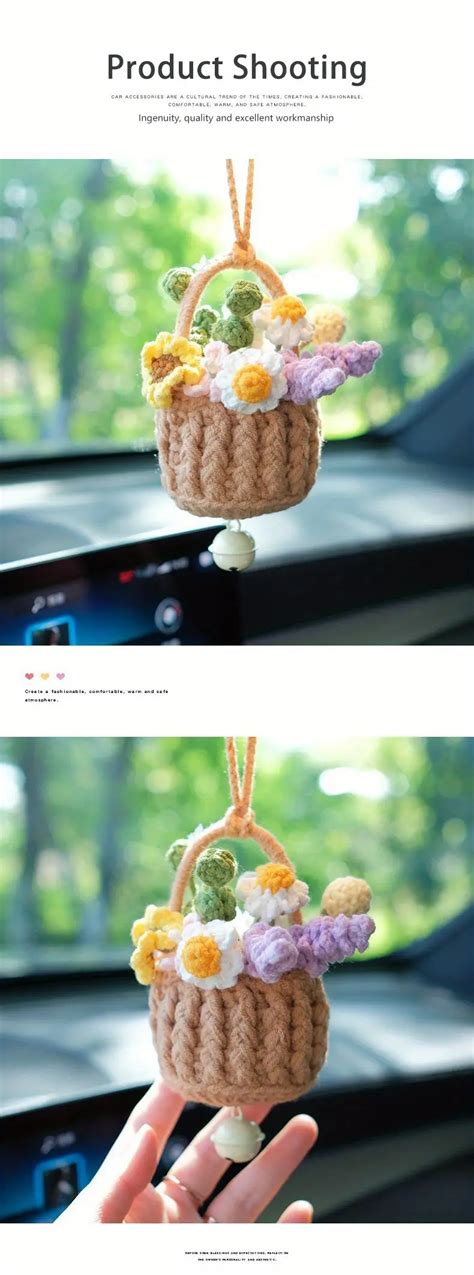 자동차 교수형 손으로 짠 꽃 바구니 Diy 작은 데이지 시뮬레이션 꽃 교수형 자동차 크리 에이 티브 Temu
