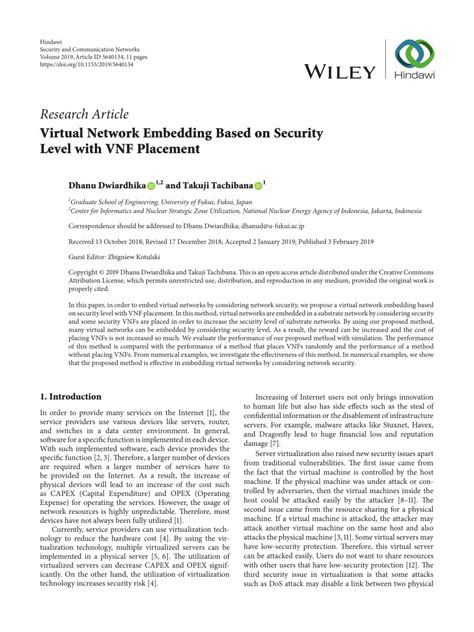 Pdf Virtual Network Embedding Based On Security Level With Vnf Placement