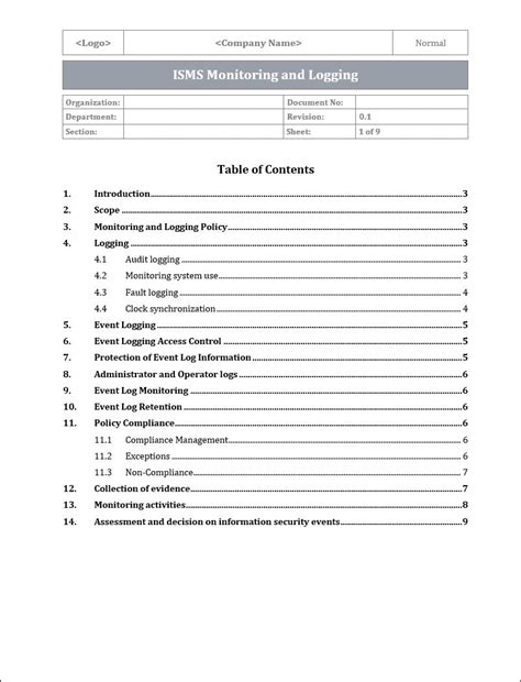 Iso 27001 2022 Monitoring And Logging Policy Template Iso Templates And Documents Download