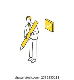 Businessman Confirming Checking Pencil Checkbox Icon Stock Vector