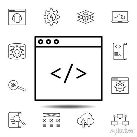 Codificação Html ícone De Programação Linha Fina Simples Fotomural • Fotomurais Conjunto