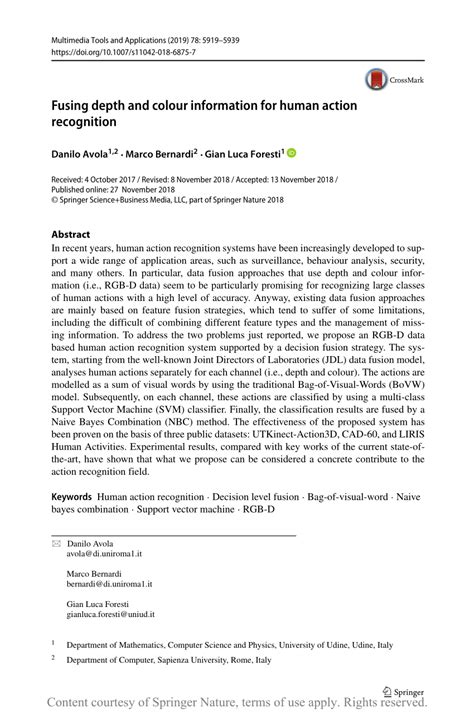 Fusing Depth And Colour Information For Human Action Recognition